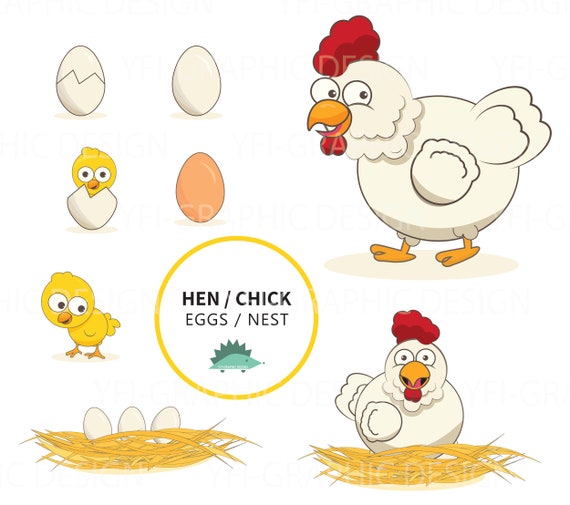Hen Chick Egg Nest Clipart for Scrapbooking Commercial | Etsy