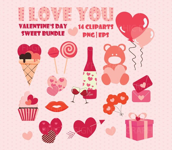 Valentine's Day Clipart Digital Valentine Day Set | Etsy