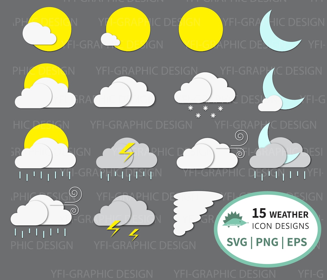 Colored Weather Icons, Weather Symbols, Weather Icons Bundle Clipart ...