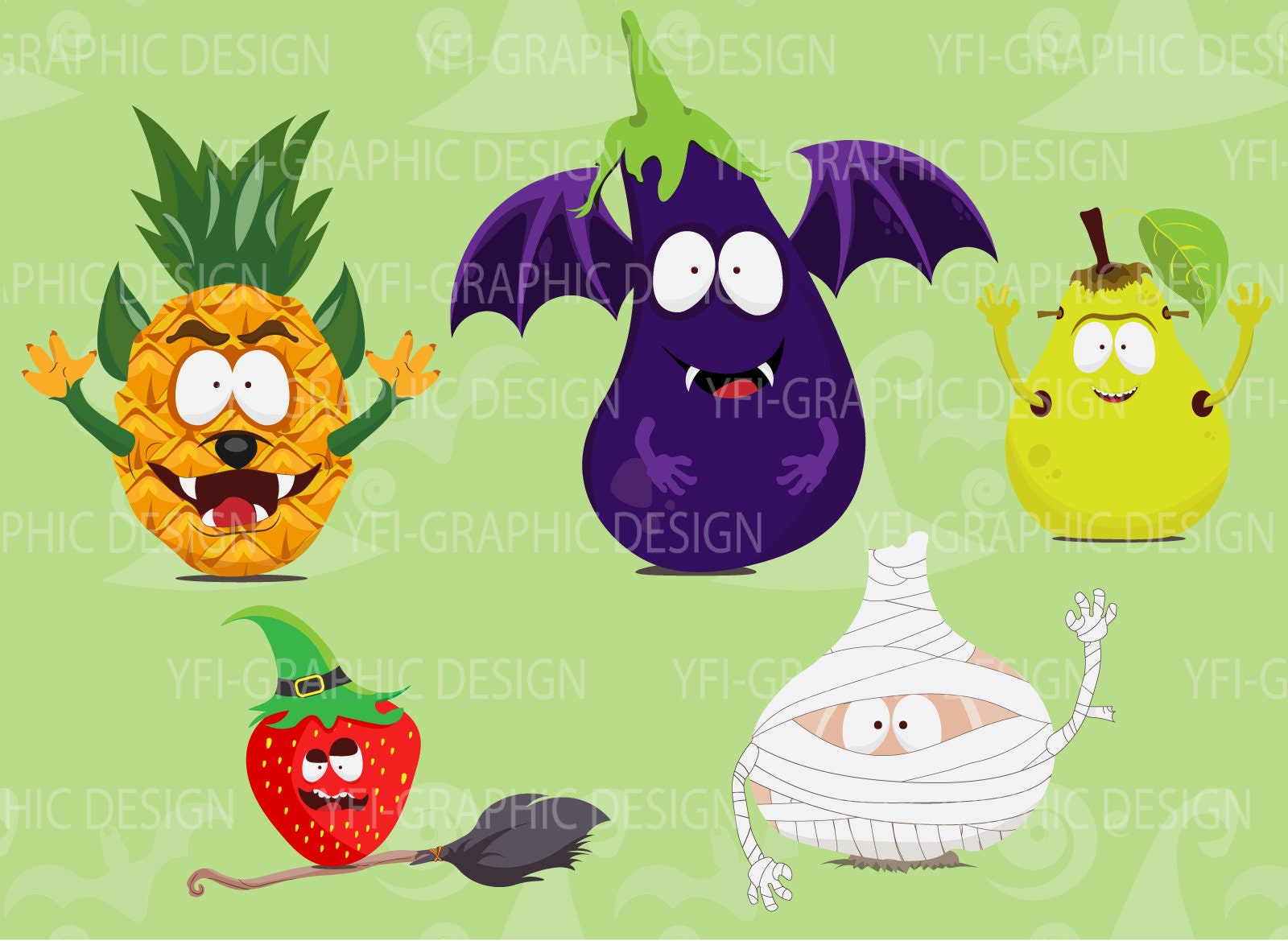 Halloween Characters Clipart / Halloween Monsters PNG /pear ...