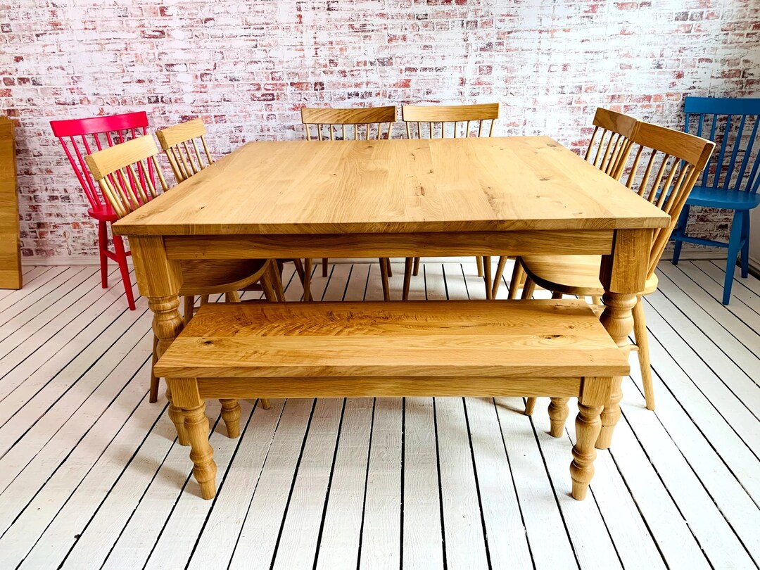 Large All Oak Chunky Farmhouse Table Dining Set Modern Rustic - Etsy