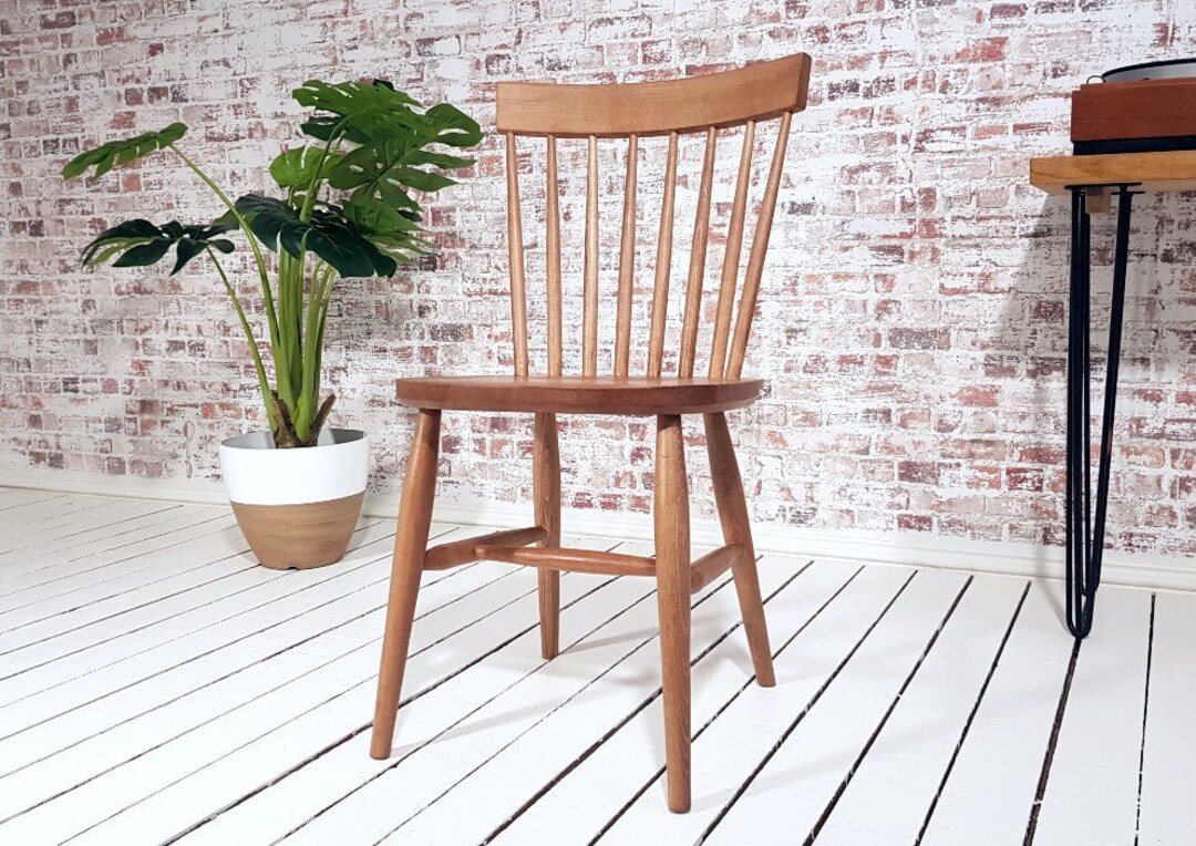 Pair of Modern Rustic Spindle Back Kitchen Dining Chairs Mid-century ...
