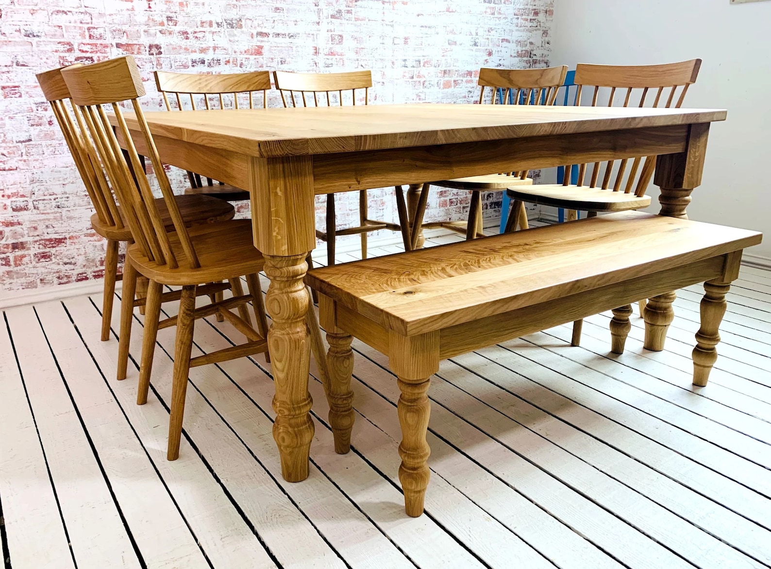 Large All Oak Chunky Farmhouse Table Dining Set Modern Rustic - Etsy