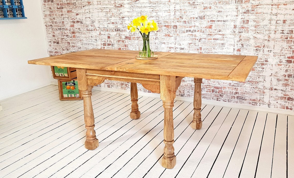 Extending Rustic Farmhouse Dining Table Drop Leaf Natural Finish ...