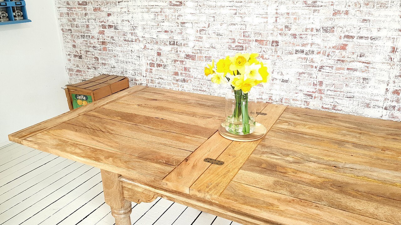 Extending Rustic Farmhouse Dining Table Set Drop Leaf