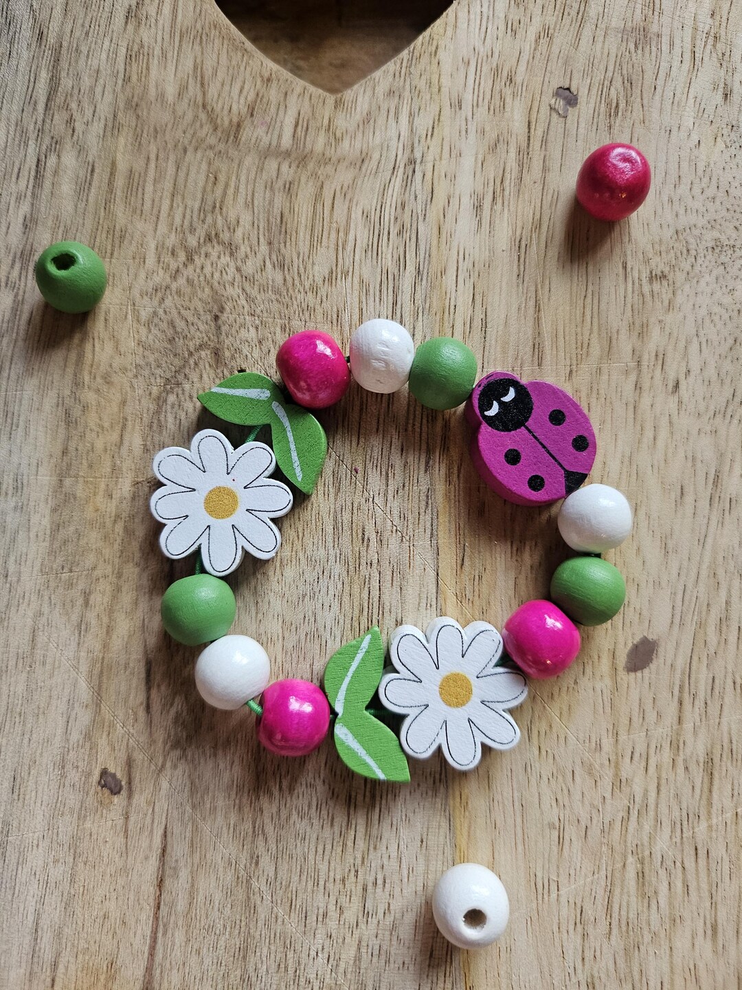 Wooden Beaded Flower Ladybird Bug Bracelet Kit Make Your Own Diy - Etsy