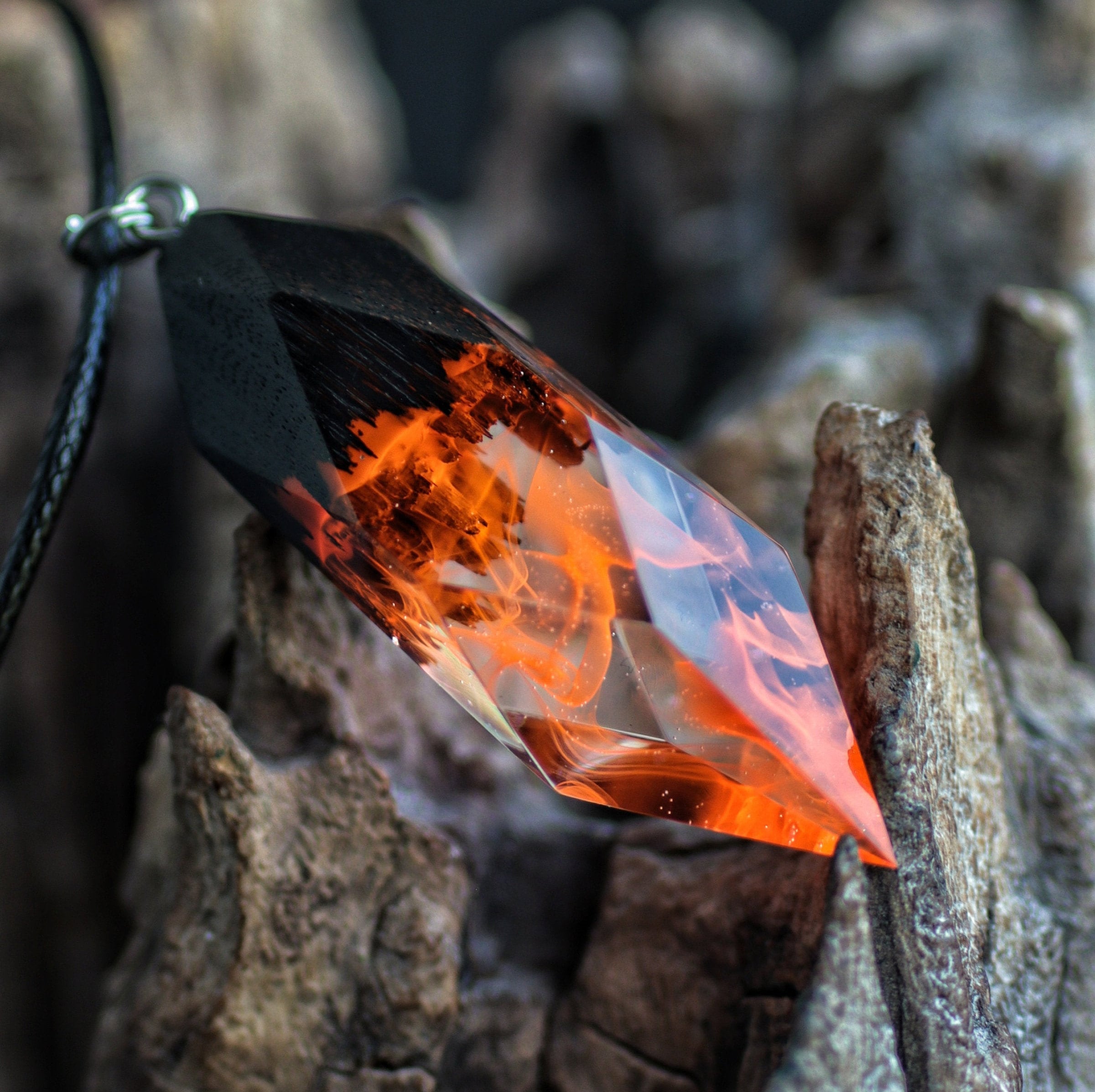 Wood Resin Pendant Fire Pendant Resin Necklace Epoxy Resin - Etsy