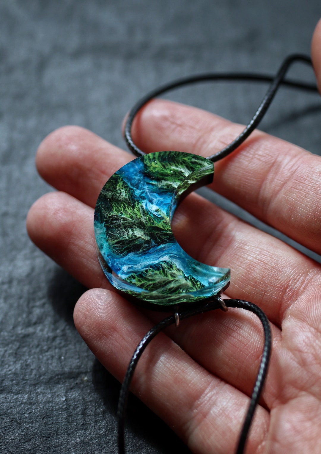 Wood Resin Pendant Landscape Pendant Sea Necklace Handmade Jewelry - Etsy