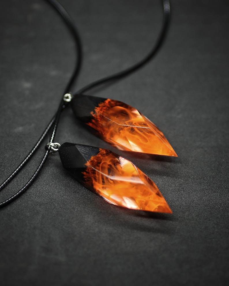 Wood Resin Pendant Fire Pendant Resin Necklace Epoxy Resin - Etsy