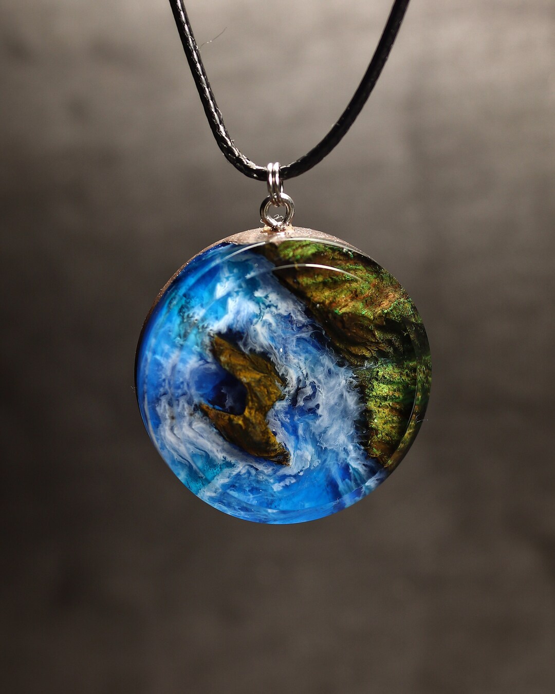 Wood Resin Pendant Landscape Pendant Sea Necklace Resin Wood Pendant - Etsy