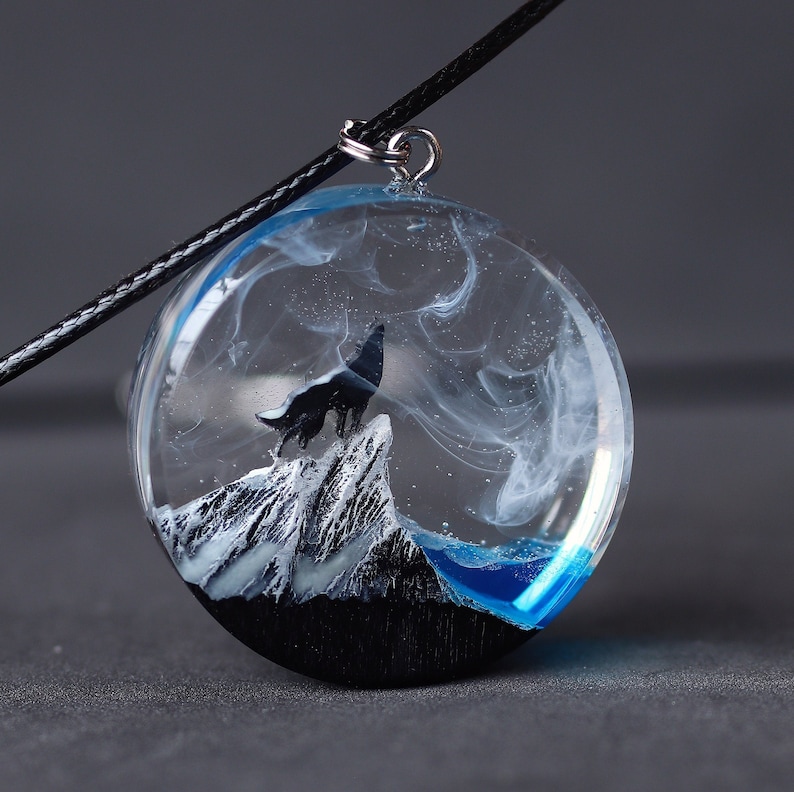 Wolf Pendant Wolf Accessory Resin Necklace Personalized Pendant Wood ...