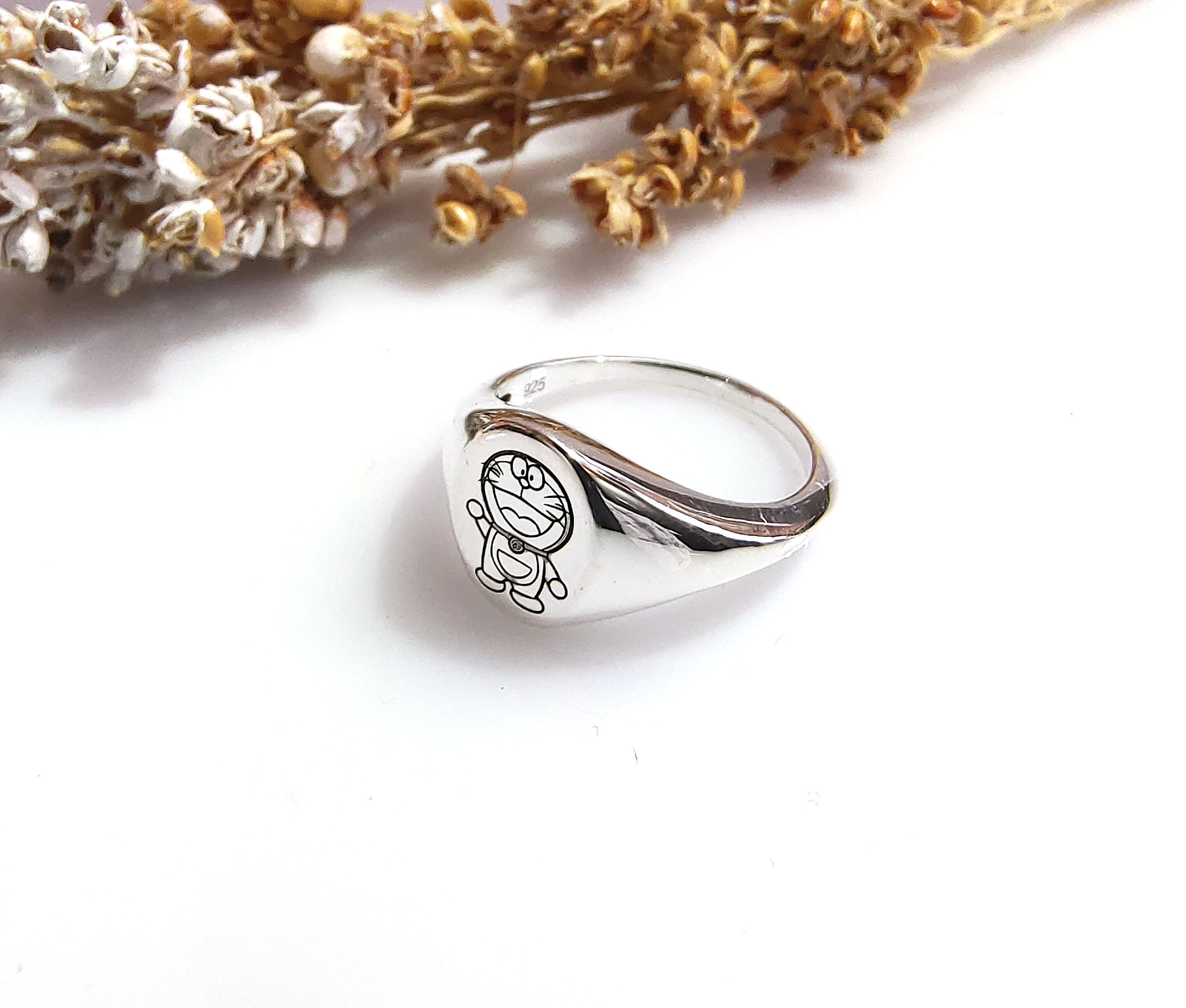 Doraemon Ring Sterling Silver Signet Ring Oxidized Ring | Etsy