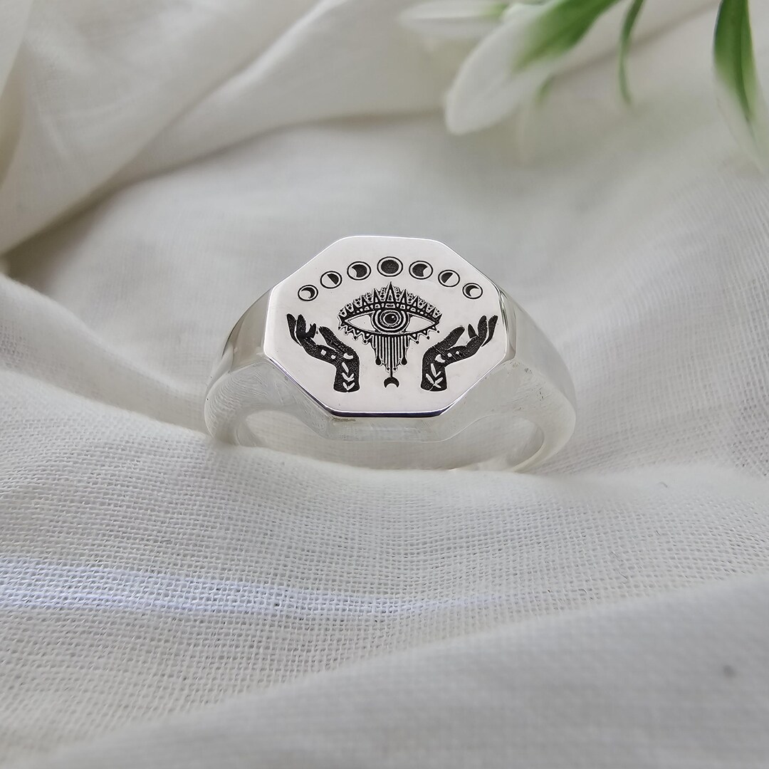 Evil Eye Moon Phase Ring, Celestial Moon Phases Ring, Sterling Silver ...