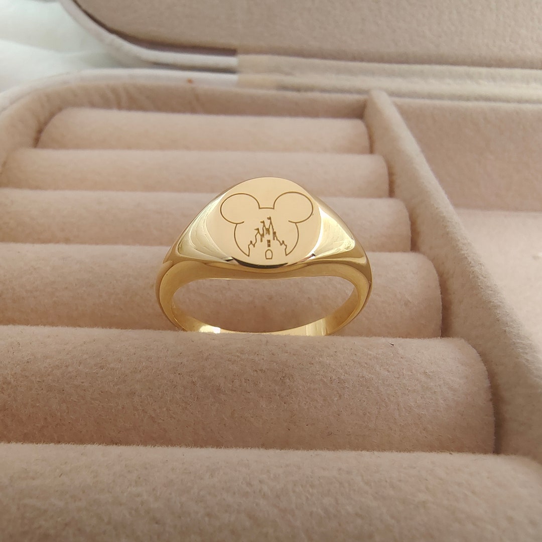 Mickey Mouse Ring Sterling Silver Ring Signet Ring Mickey Ring Engraved ...