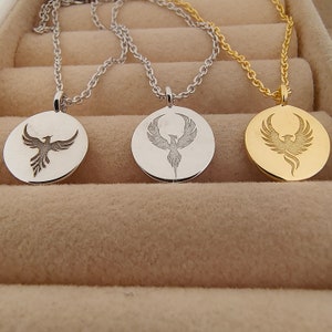 Phoenix Necklace, Silver Phoenix Pendant, Personalized Engraved Disk ...