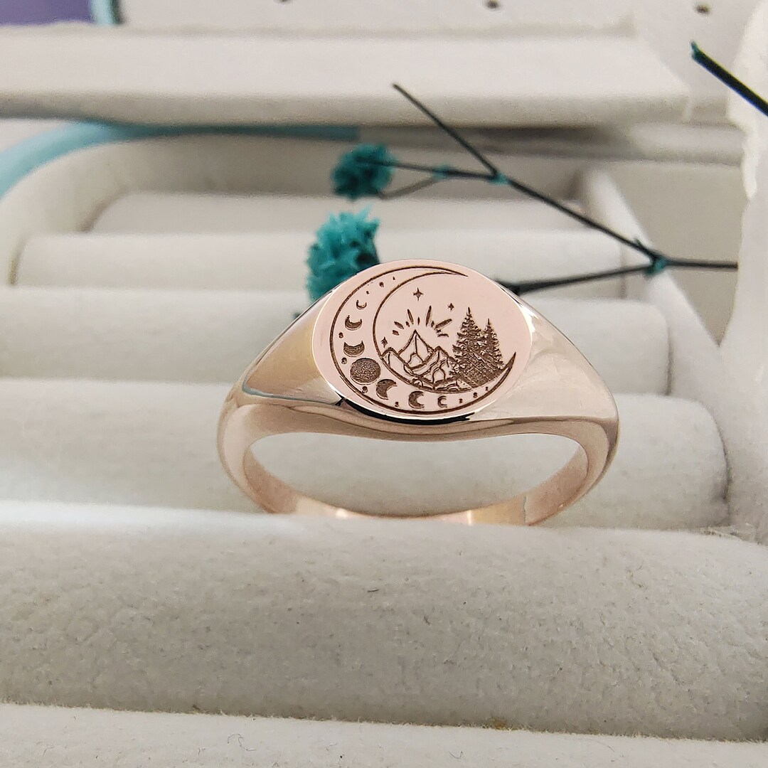 Sterling Silver Ring, Mountain Ring, Signet Ring, Nature Ring, Moon ...