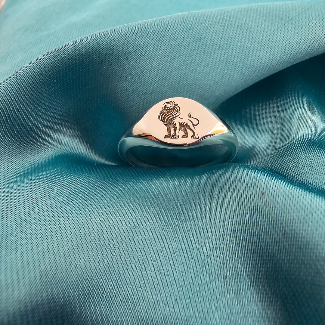 Leo Ring, Men Women Lion Engraved Ring, 10 Mm Leo Zodiac Ring, Leo Sign ...