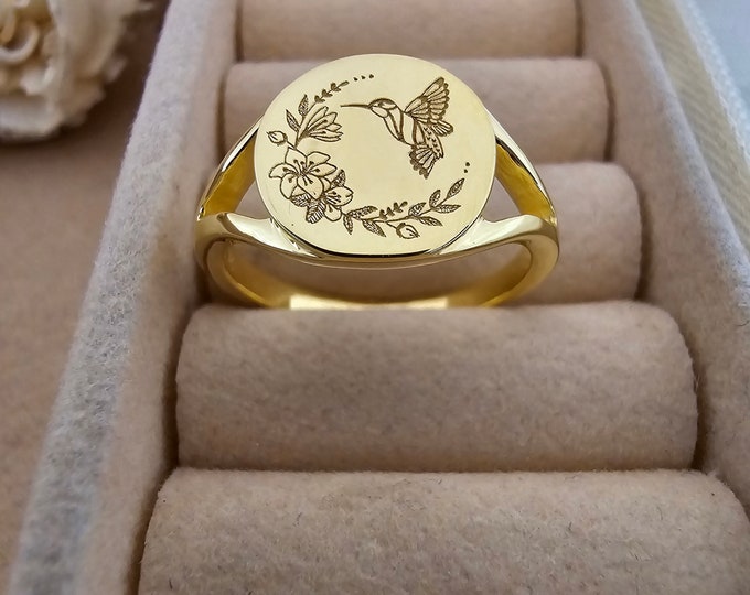 Sterling Silver Botanical Hummingbird Flower Nature Women Girls Wide Band Ring Stamped 925 - Etsy