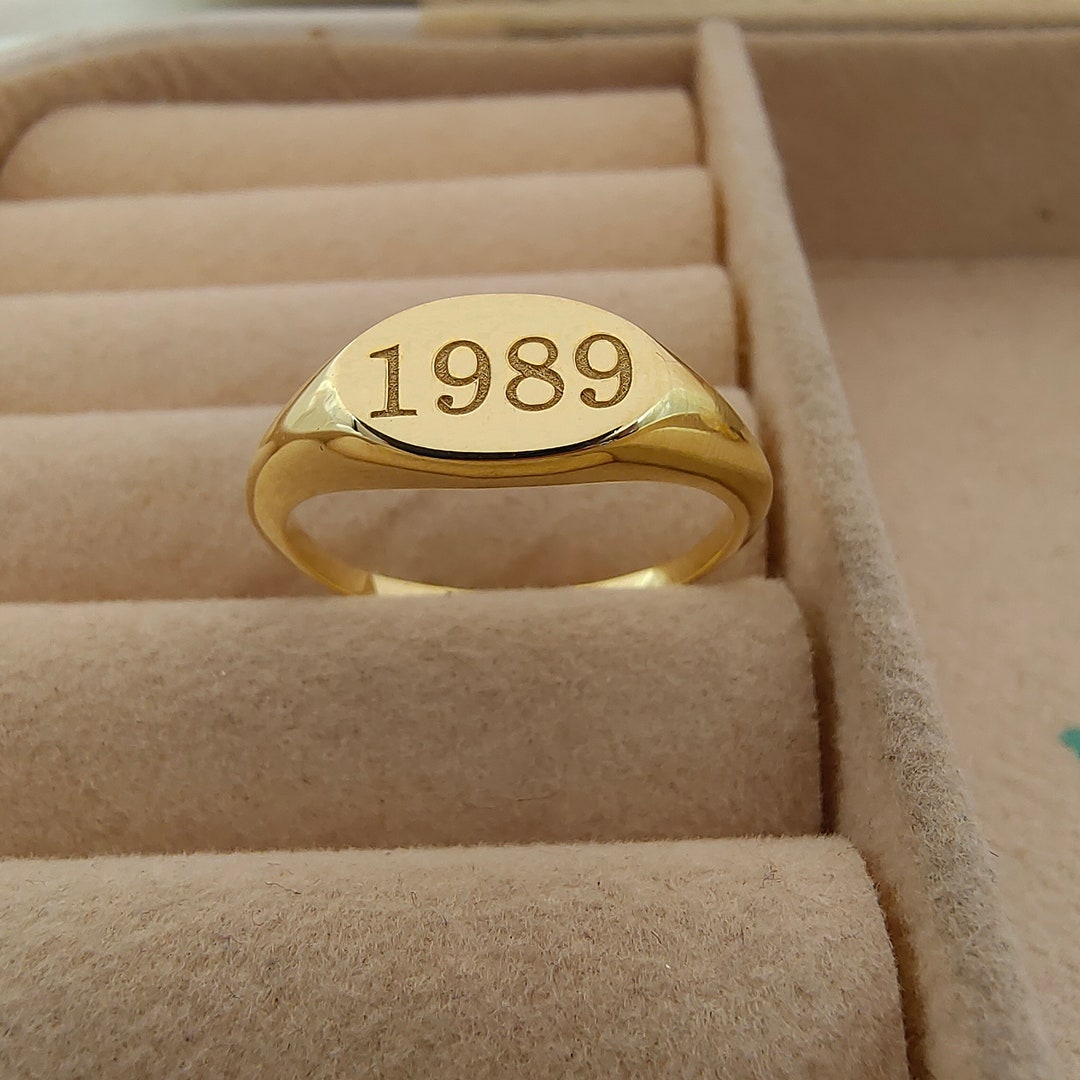 Date Year Number Angel Number Ring 14K Gold Stacking Ring, Dainty ...