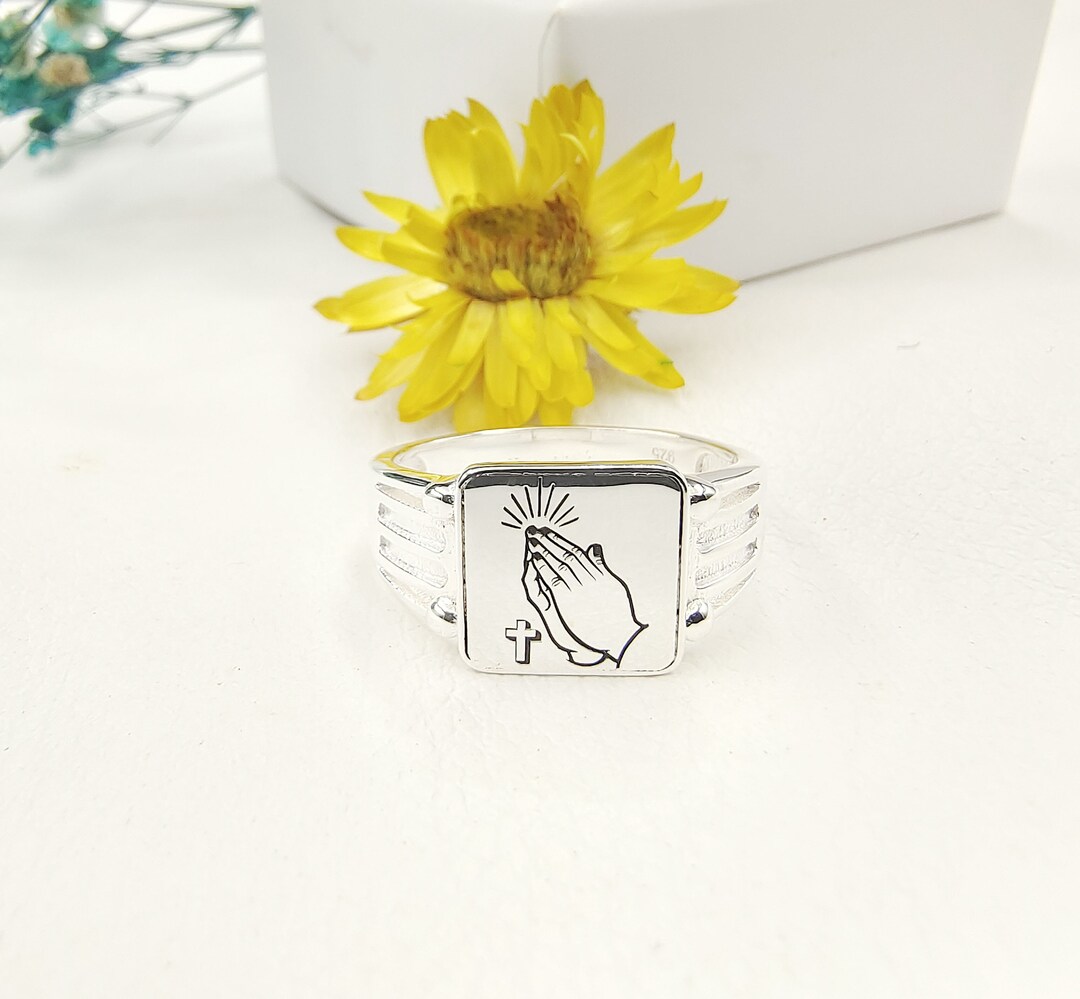 Praying Hands Ring 925 Sterling Silver Crucifix Signet Ring - Etsy
