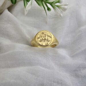 Sun Mountain Forest Ring, Mountain Tree Signet Ring, Sunset Hills and ...