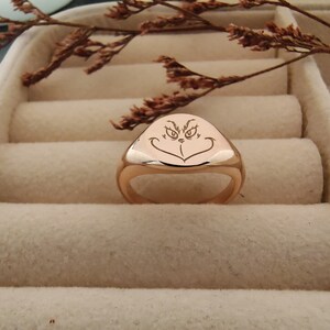 Grinch Ring Grinch Face 925 Sterling Silver Ring, Signet Ring Engraved ...