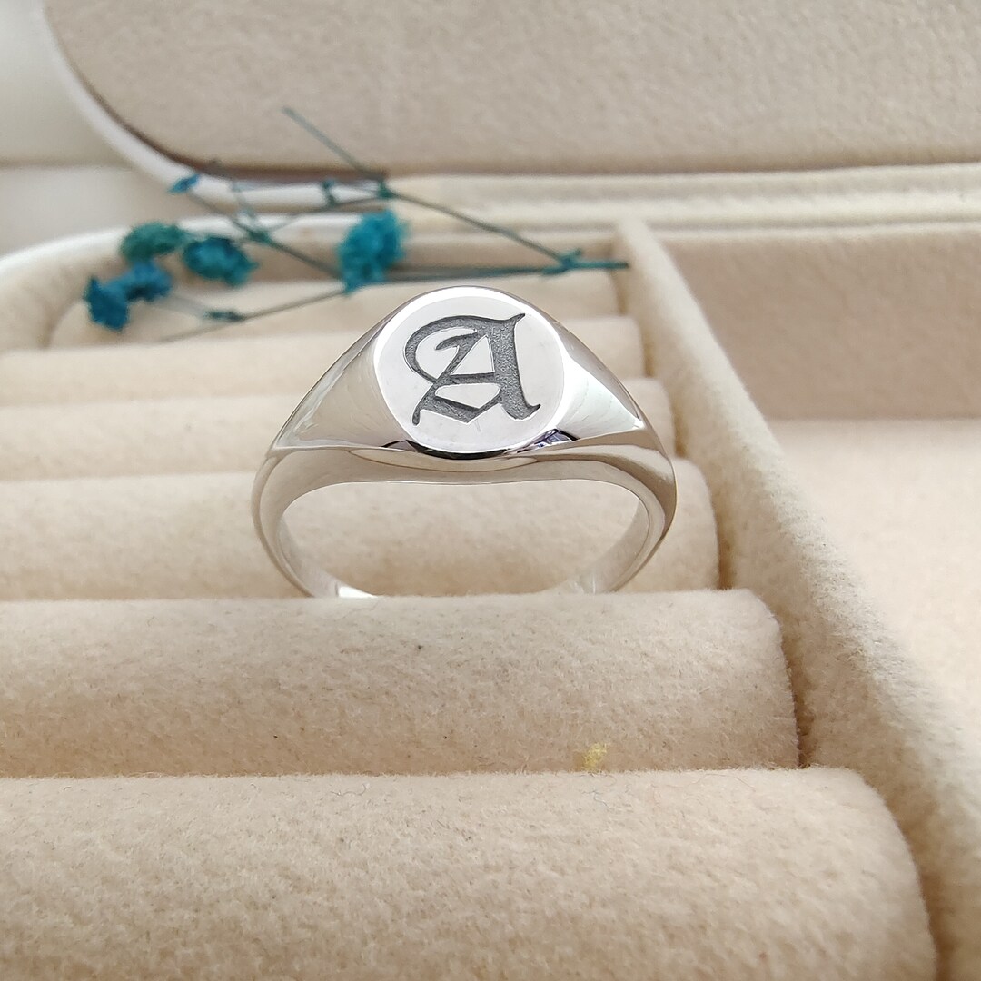 Initial Ring Gold Signet Ring Personalized Rings Sterling - Etsy