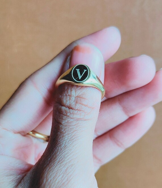 Initial Ring Custom Letter Ring Silver Signet Ring | Etsy