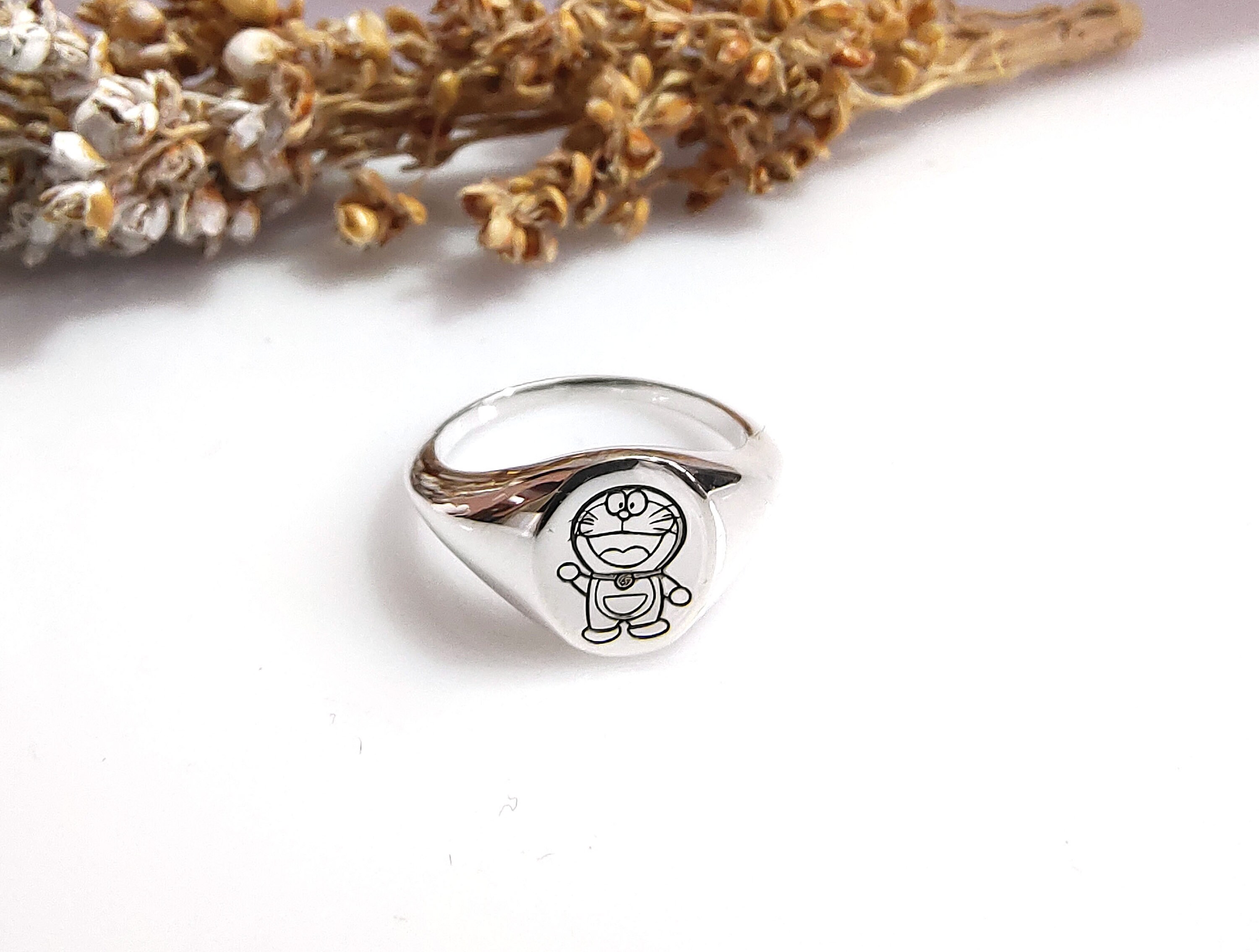 Doraemon Ring Sterling Silver Signet Ring Oxidized Ring | Etsy