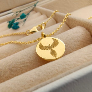 Phoenix Necklace, Silver Phoenix Pendant, Personalized Engraved Disk ...