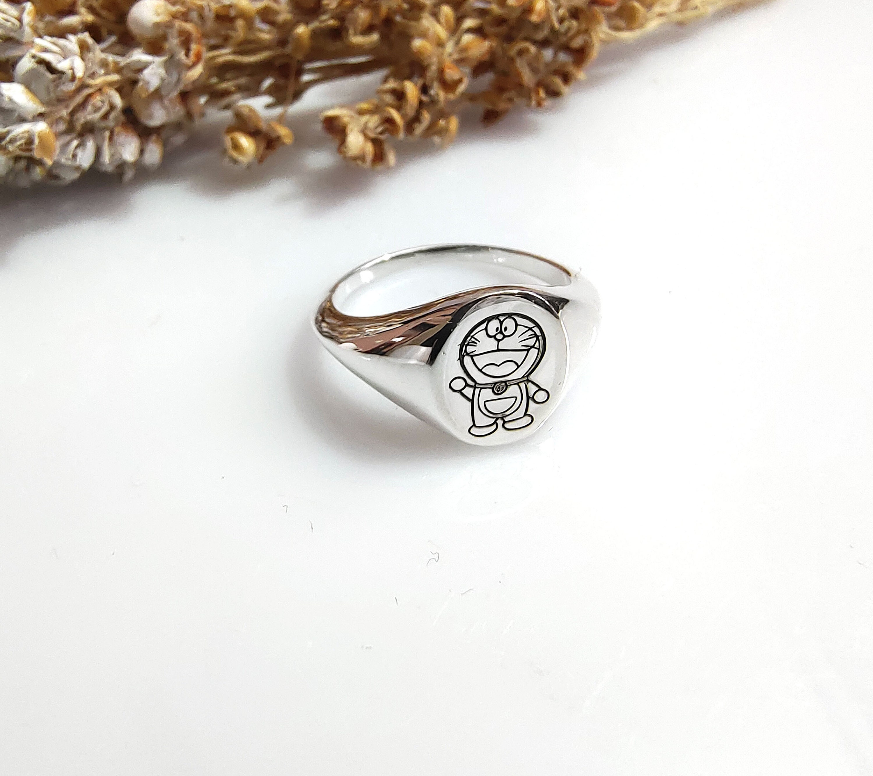 Doraemon Ring Sterling Silver Signet Ring Oxidized Ring | Etsy