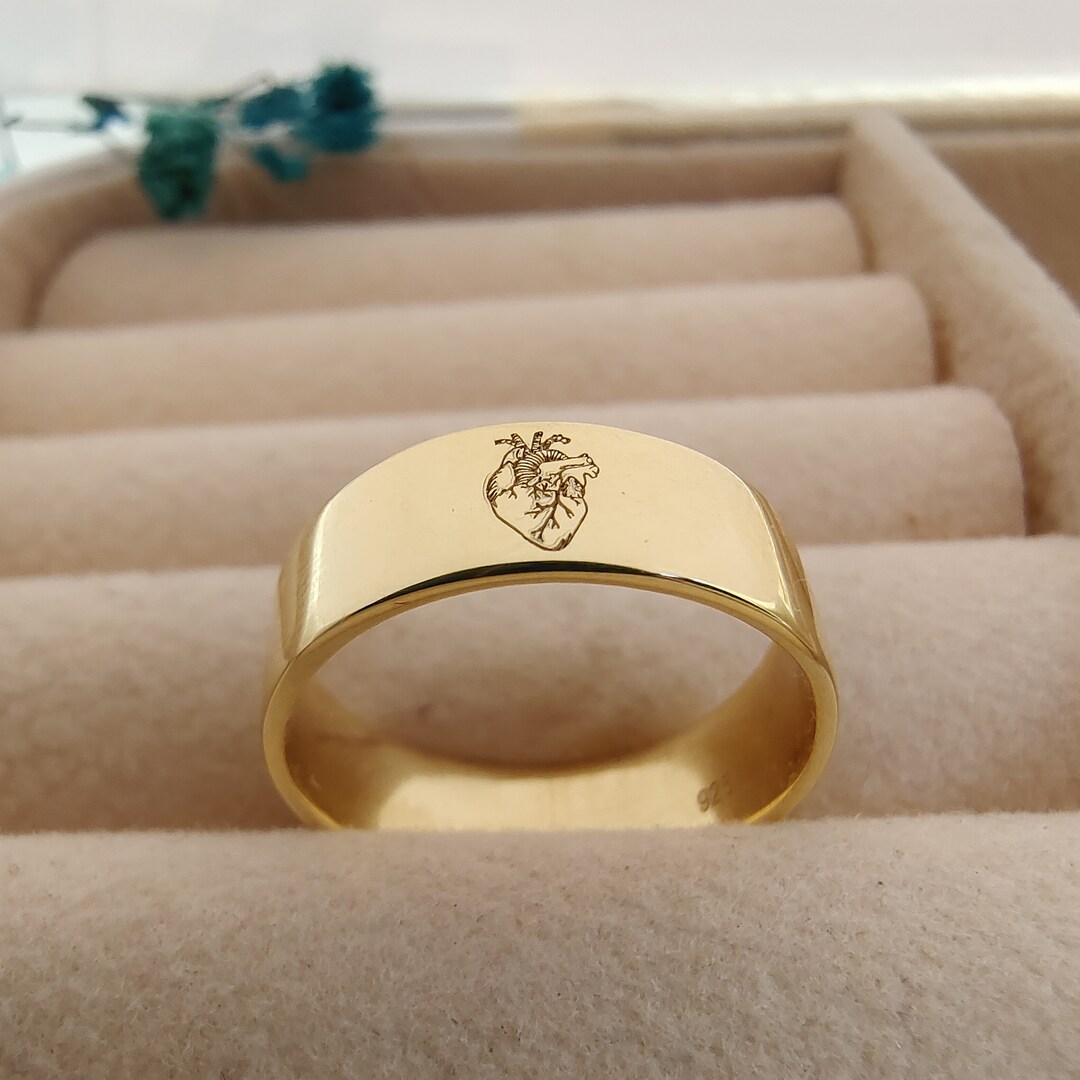 Anatomical Heart Band Ring Sterling Silver Human Heart Ring Anatomical ...