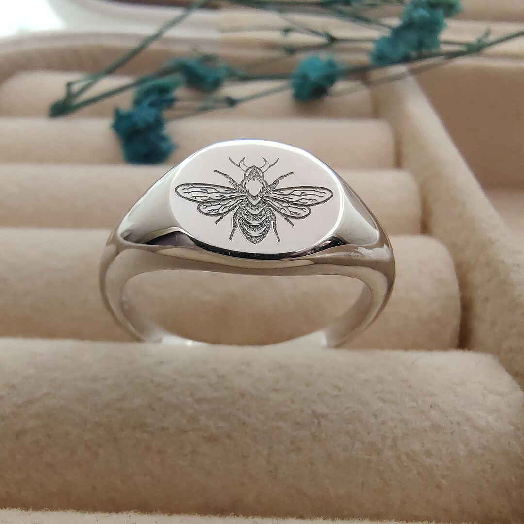 Bee Ring, Sterling Silver Bee Ring, Bee Jewelry, Bee Engraved Ring, Bee ...