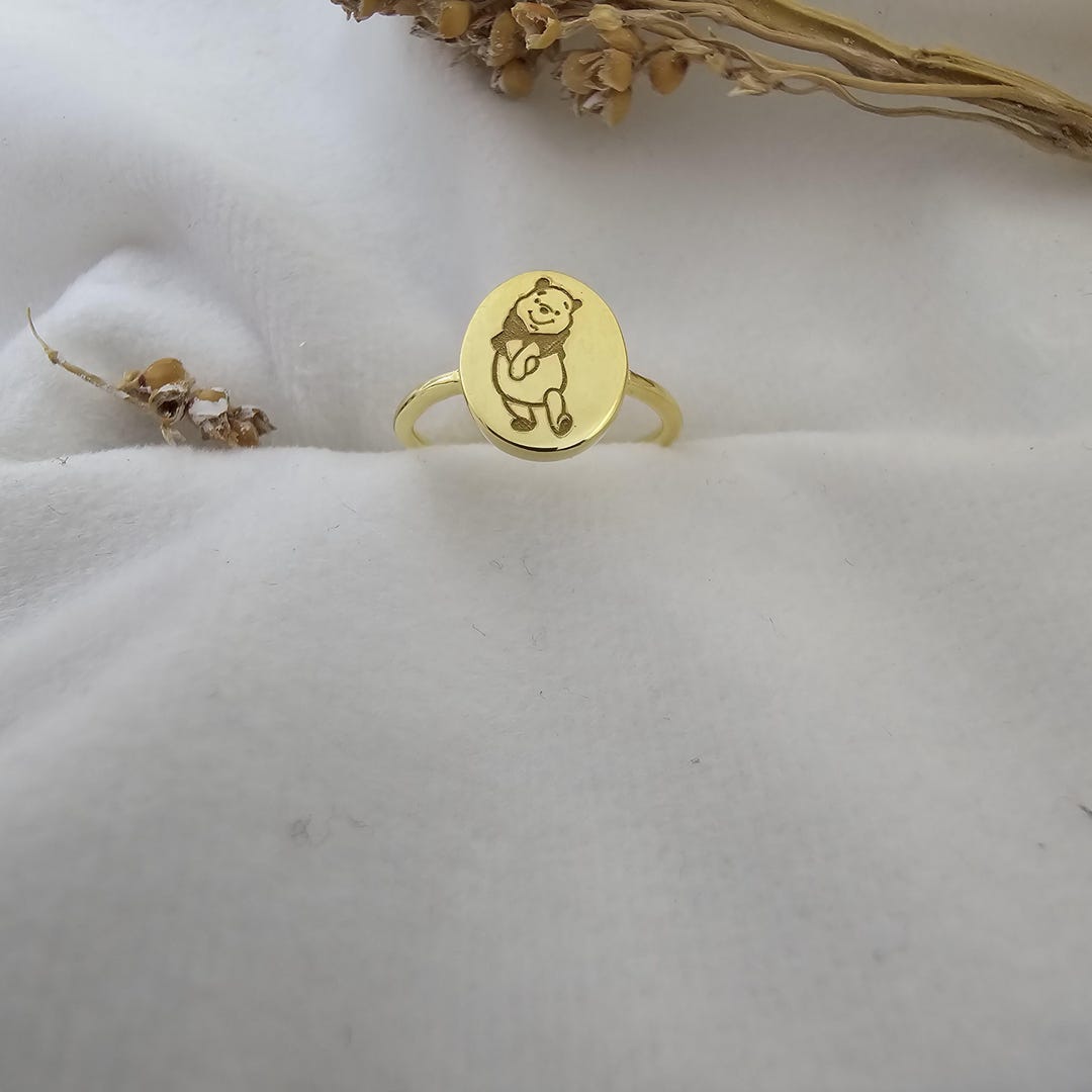 Pooh Ring 14K Gold, Winnie the Pooh Engraved Ring, Winnie the Pooh ...