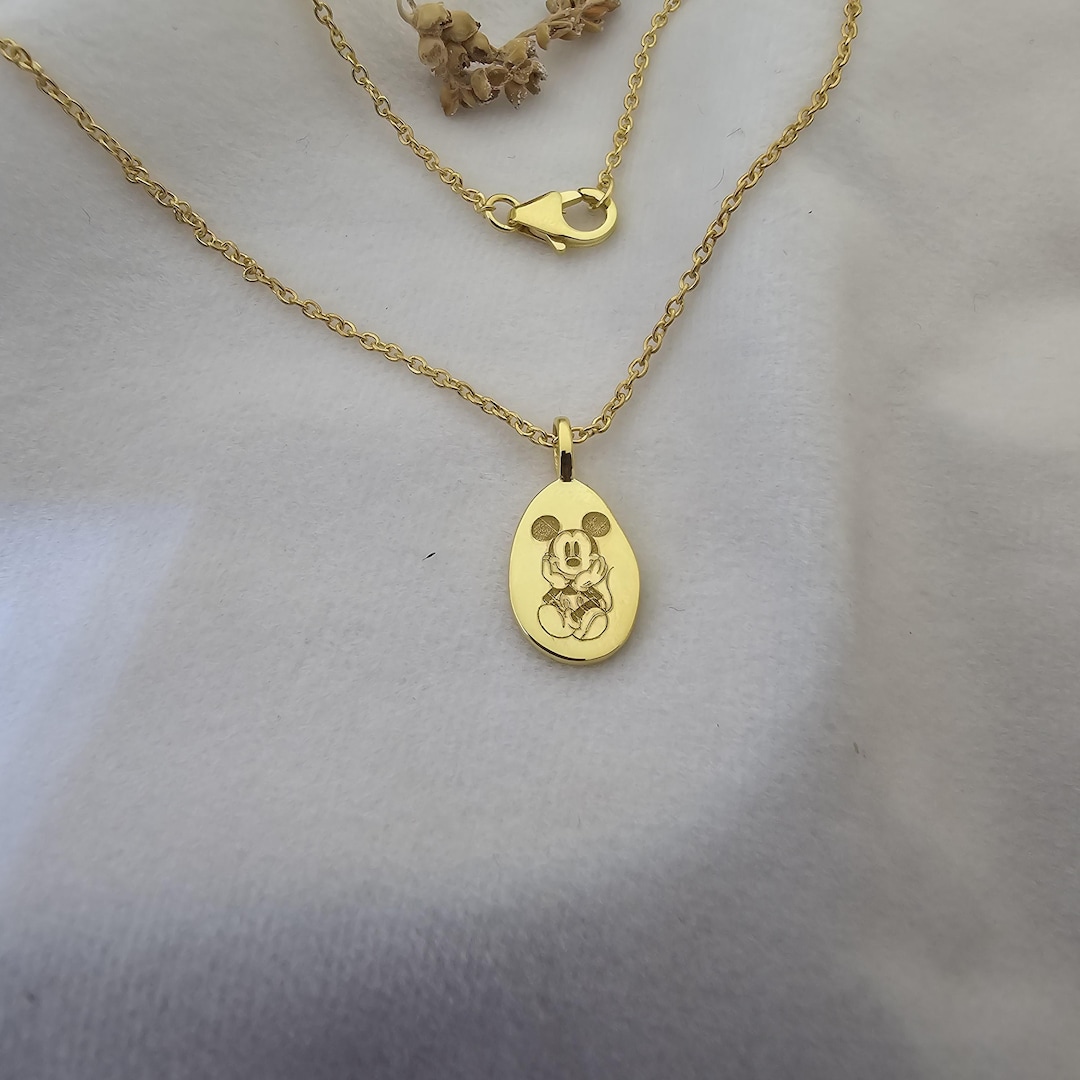 Mickey Mouse Necklace 14K Gold, Trendy Mickey Mouse Pendant, Mickey ...