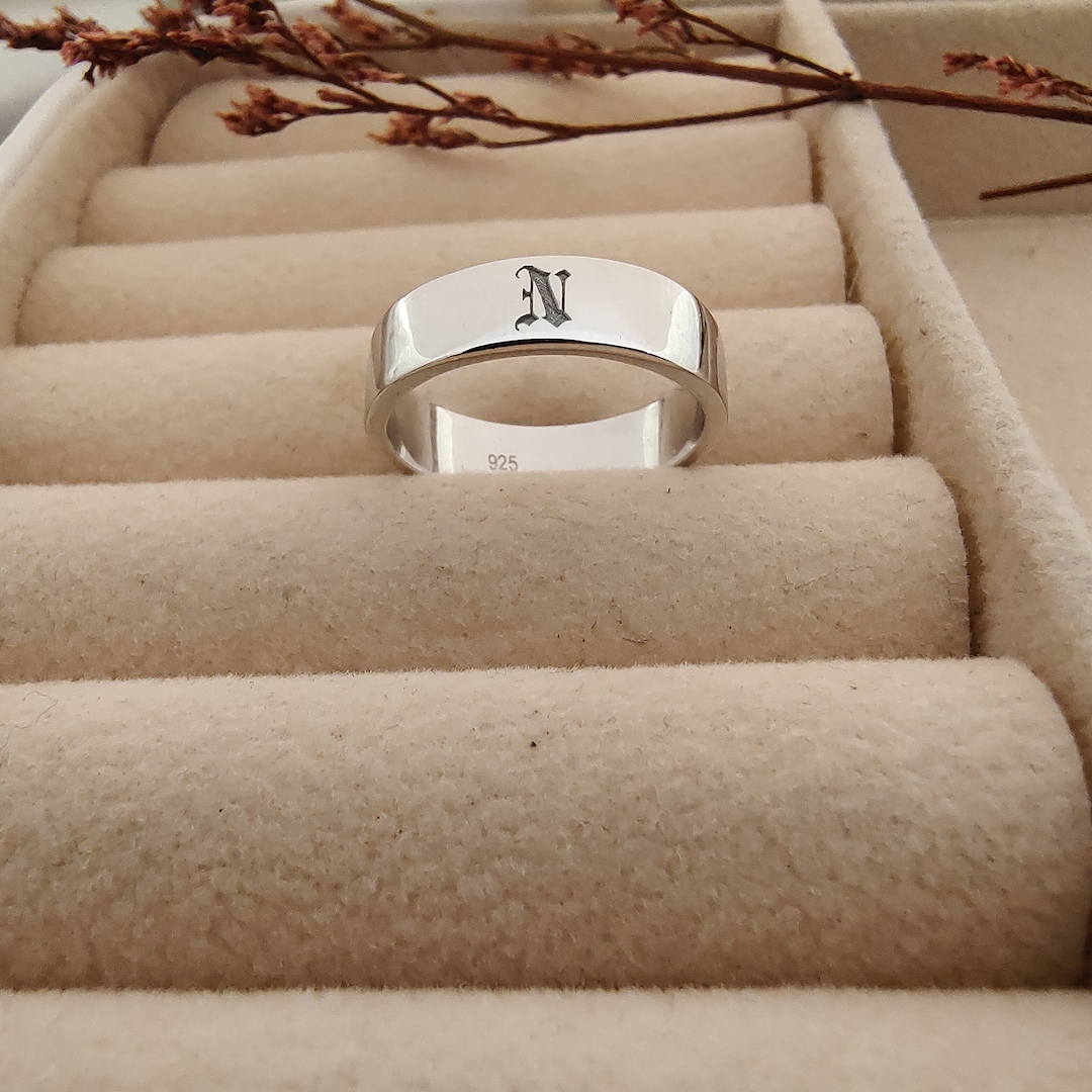 Initial Band Ring 925 Sterling Silver for Men Women Initial Ring ...