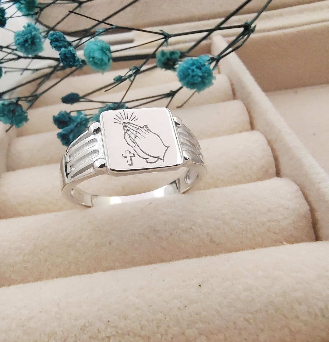 Praying Hands Ring, 925 Sterling Silver, Jesus Ring, Christian Jewelry, Positivity Ring ...