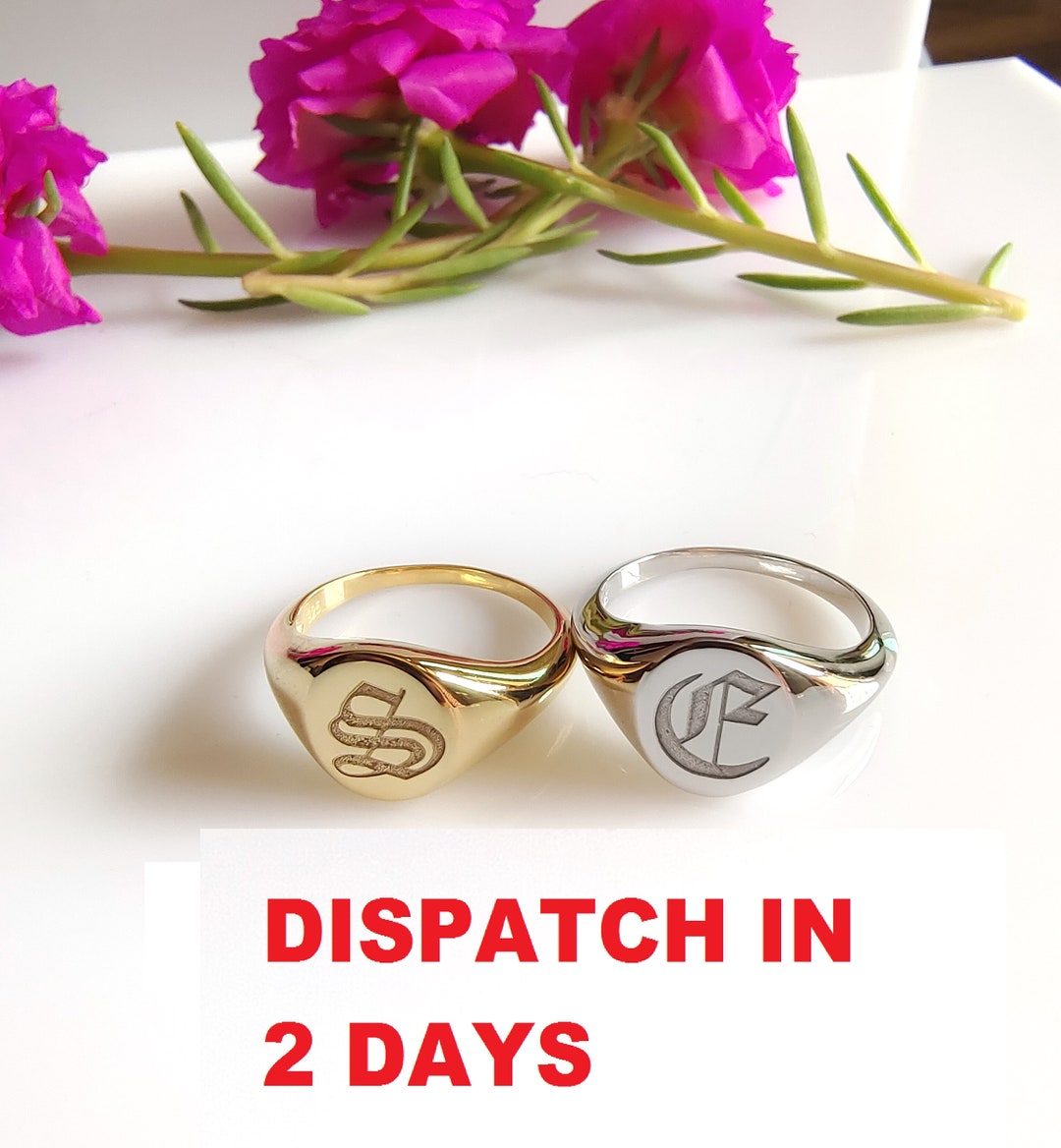 Sterling Silver Old English Font Oval Signet Ring, Gothic Font Ring ...