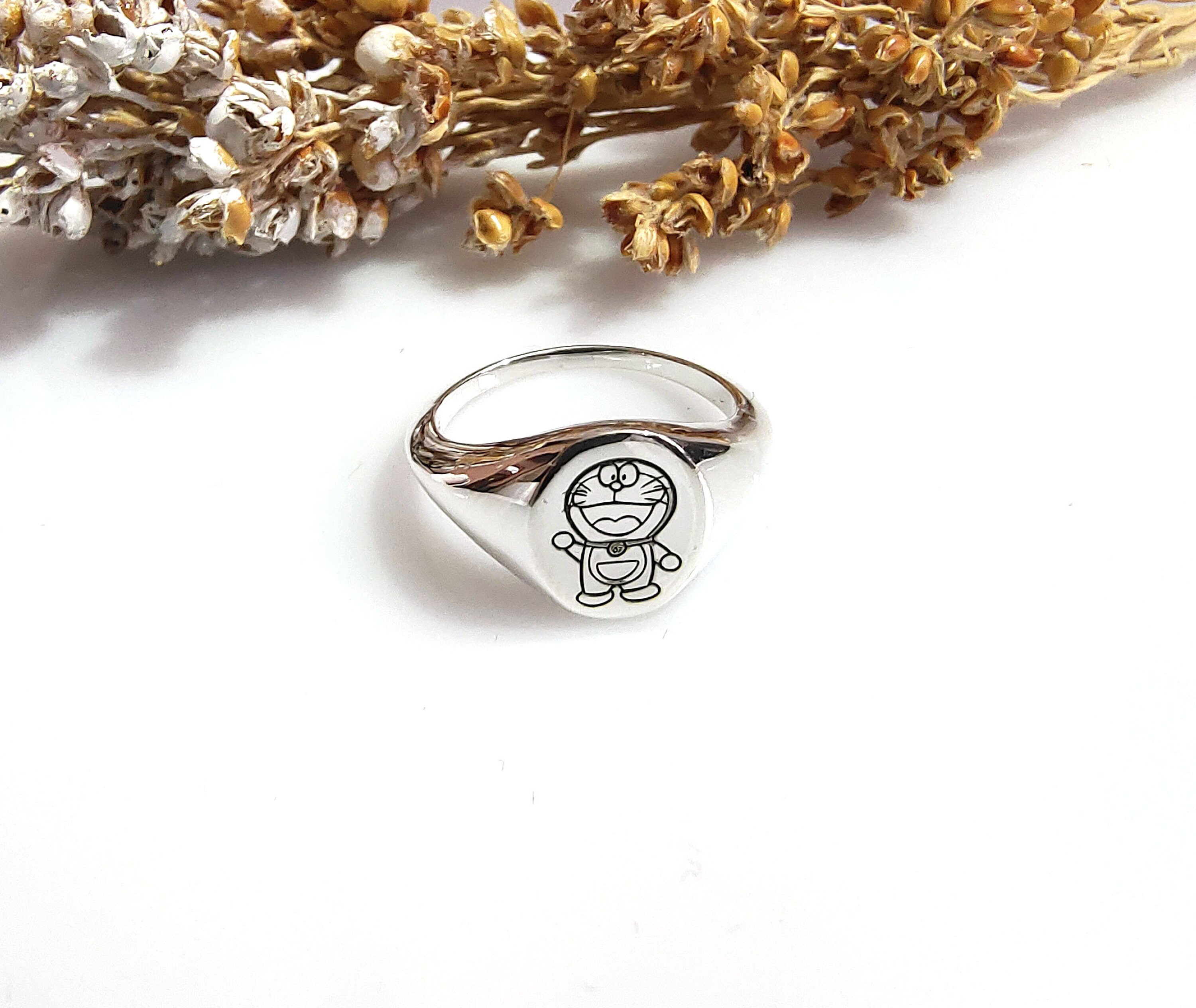Doraemon Ring Sterling Silver Signet Ring Oxidized Ring | Etsy