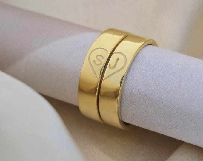 His and Her Matching Couple Rings, Engraved Initial Rings, Personalized ...