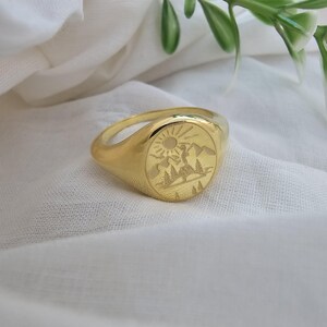Sun Mountain Forest Ring, Mountain Tree Signet Ring, Sunset Hills and ...