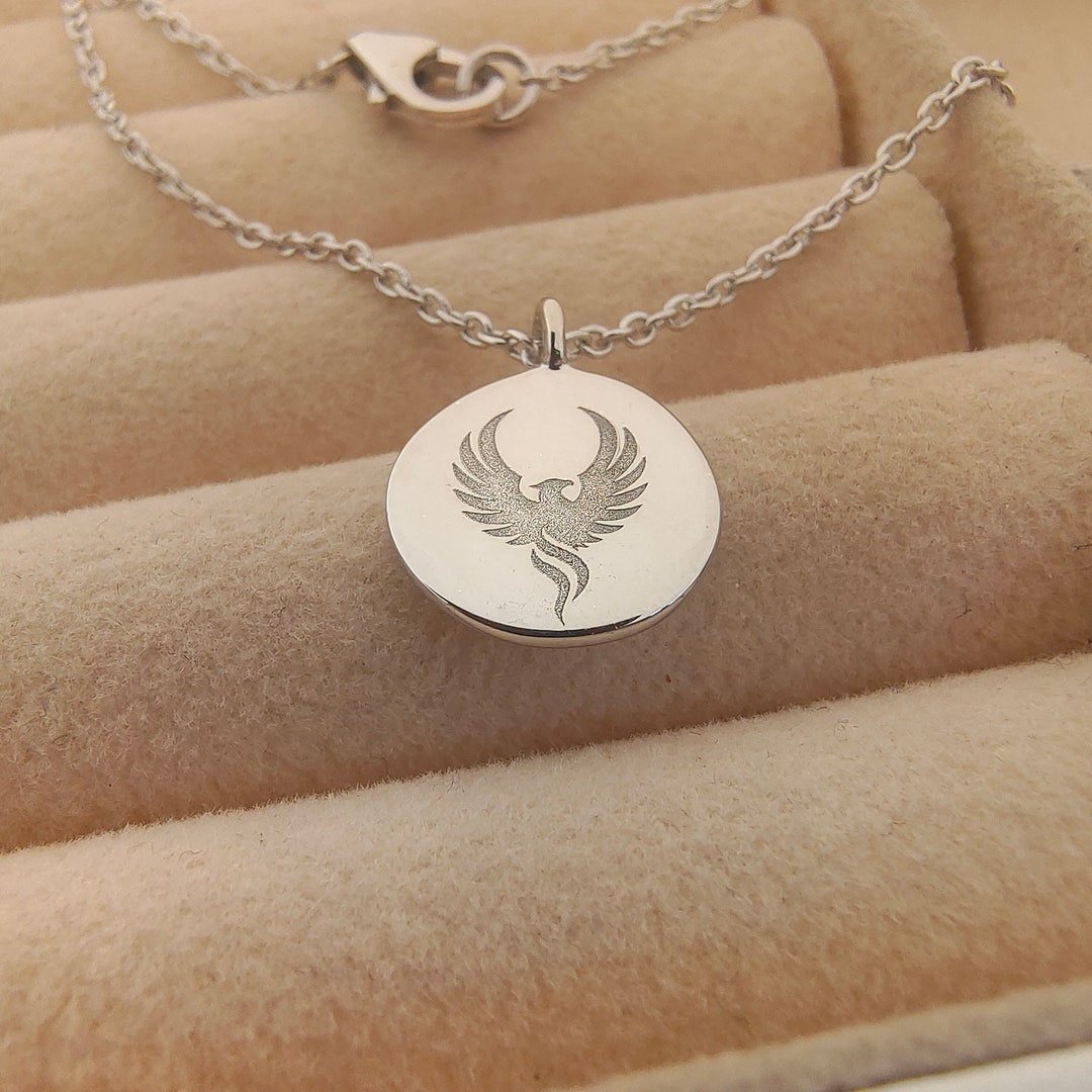 Phoenix Necklace, Silver Phoenix Pendant, 10 Mm Personalized Engraved ...