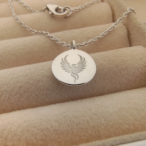 Phoenix Necklace, Silver Phoenix Pendant, Personalized Engraved Disk ...
