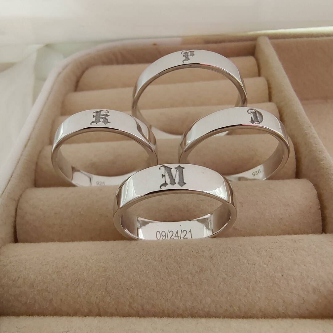 Initial Band Ring 925 Sterling Silver Men Women, Personalized Initial ...