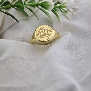 Sun Mountain Forest Ring, Mountain Tree Signet Ring, Sunset Hills and ...
