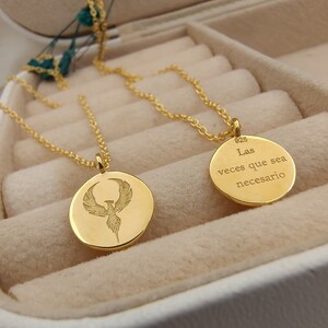 Phoenix Necklace, Silver Phoenix Pendant, Personalized Engraved Disk ...