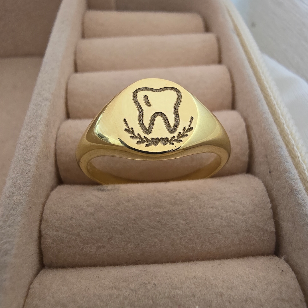 Tooth Signet Ring Sterling Silver Tooth Engraved Jewelry, Dental ...