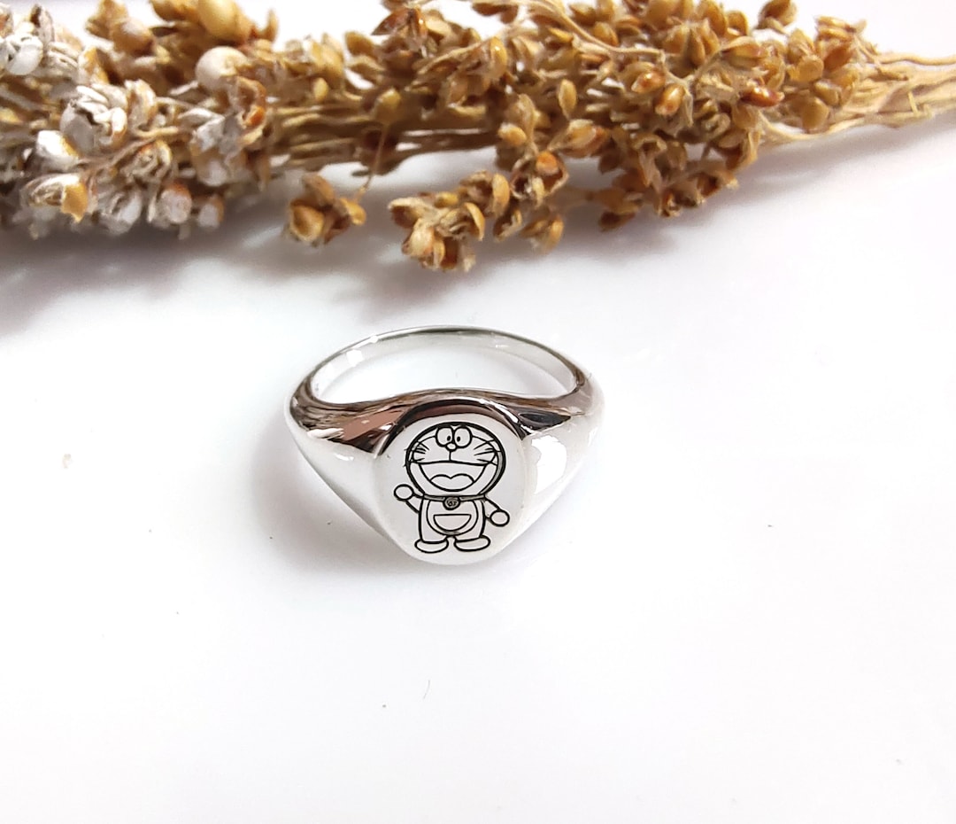 Doraemon Ring, Sterling Silver Signet Ring, Oxidized Ring, Cartoon Ring ...