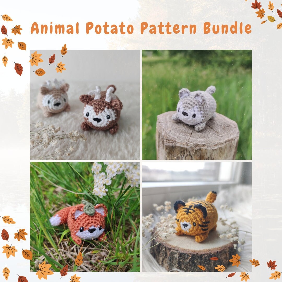 Animal Potato Amigurumi Pattern Bundle, Tiger, Wolf, Fox, Deer Plushie ...
