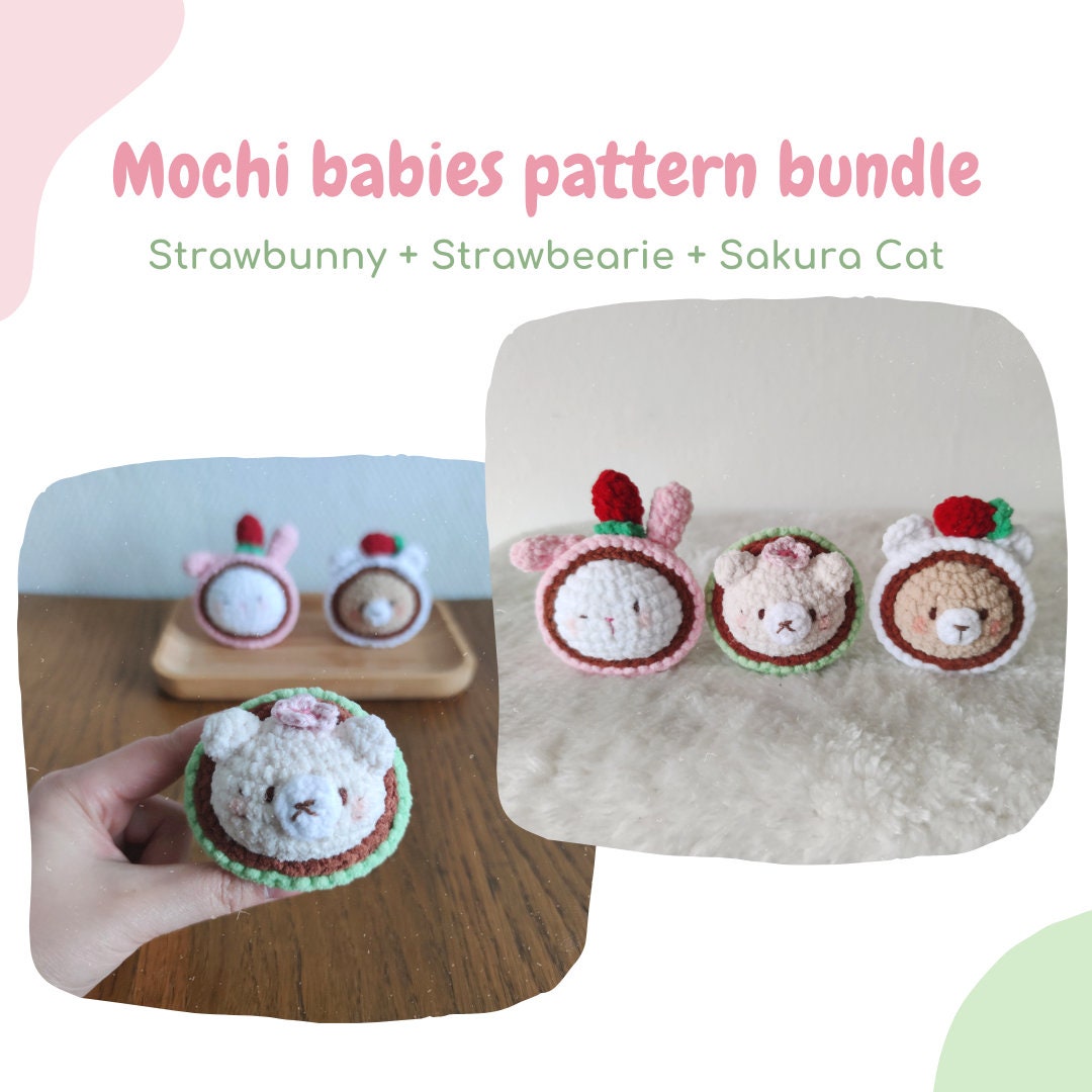 Mochi Animals Amigurumi Pattern Bundle, Strawbunny, Strawbearie, Sakura ...